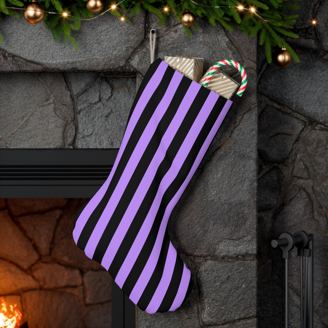 Purple Striped Gothic Christmas Stocking, Halloween Spooky Christmas ...