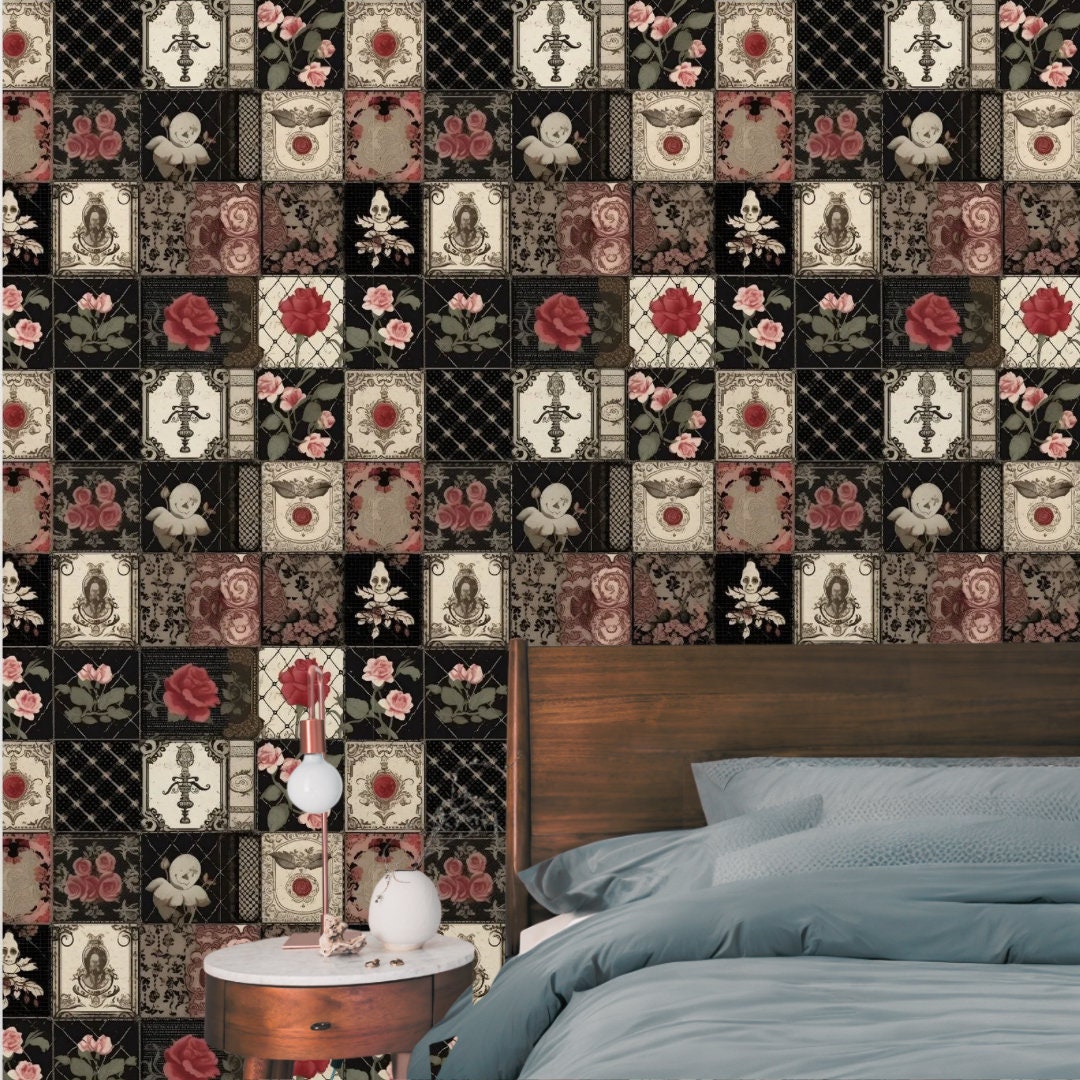 Gothic Wallpaper, Patchwork Vampire Medieval Occult Oddities Peel ...