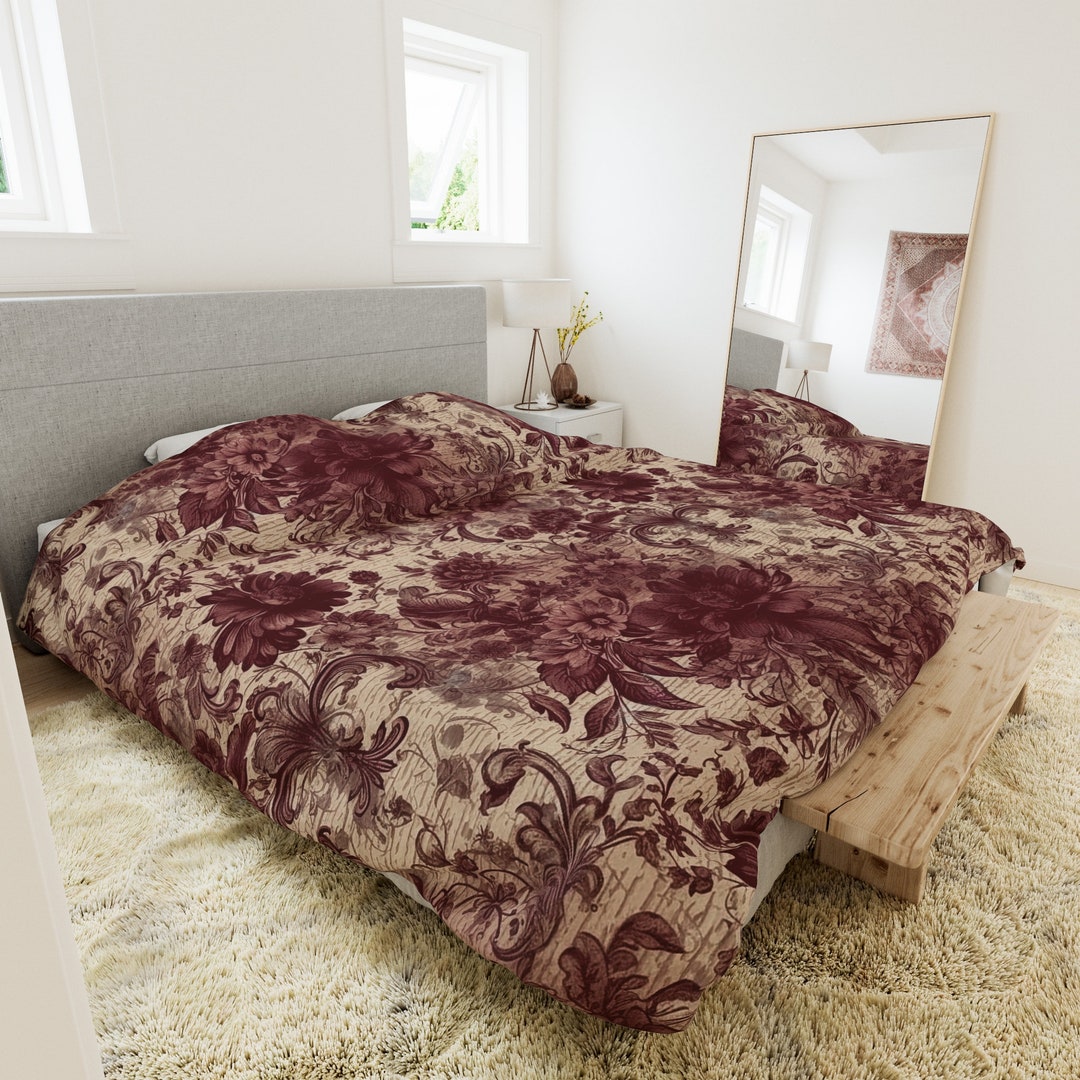Coquette Burgundy Duvet Cover Couette Aesthetic Room Décor, Pastel ...