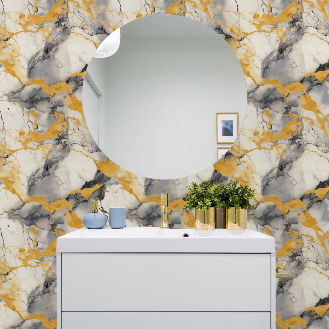 Yellow Marble Wallpaper, Preppy Decor Abstract Wall Mural, Gothic ...