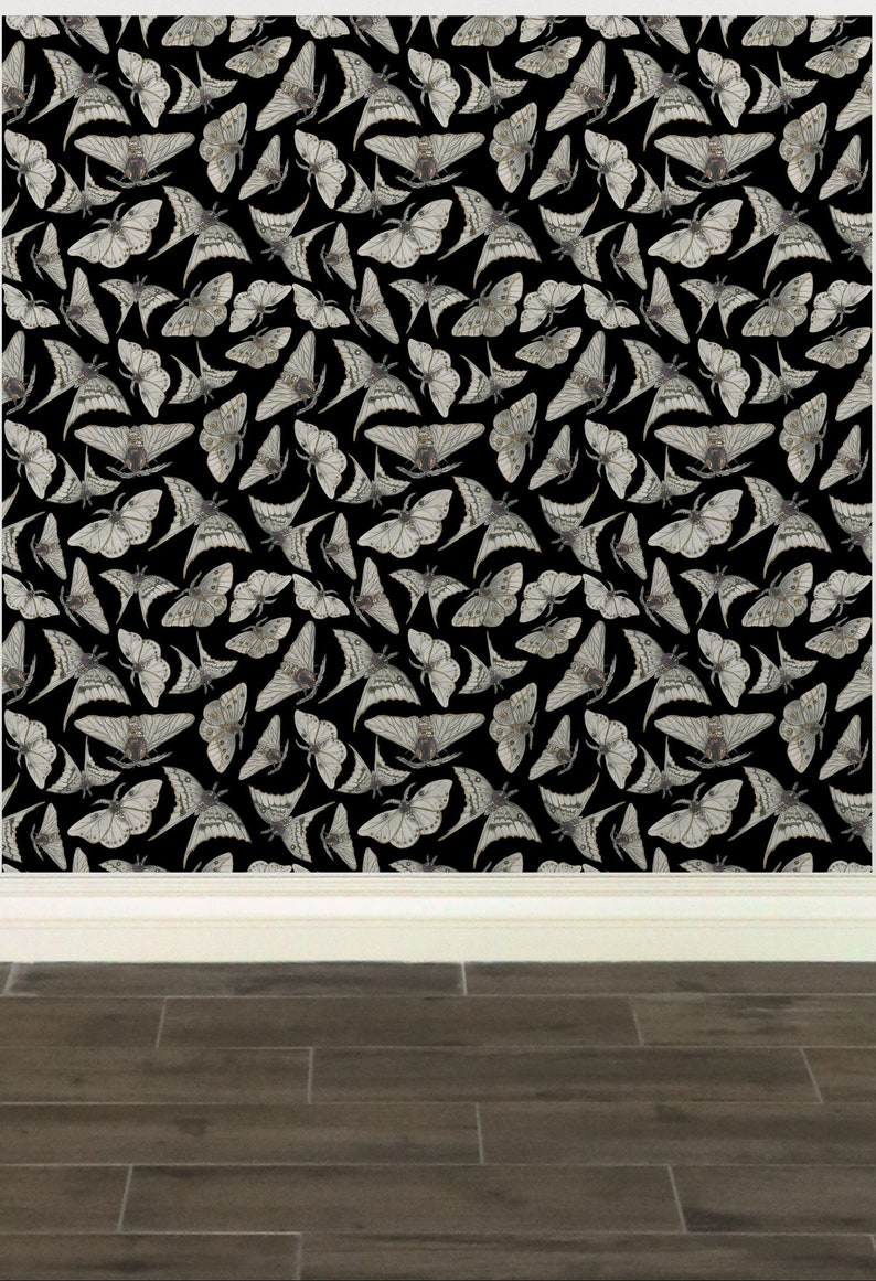 Gothic Moth Wallpaper, Witchy Peel and Stick Wallpaper, Dark Academia ...