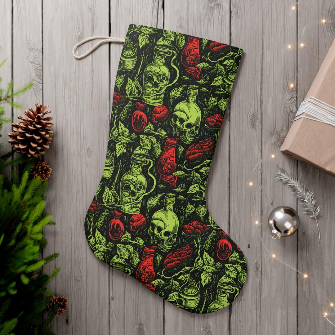 Skull Gothic Christmas Stocking, Halloween Christmas Stocking, Goth ...