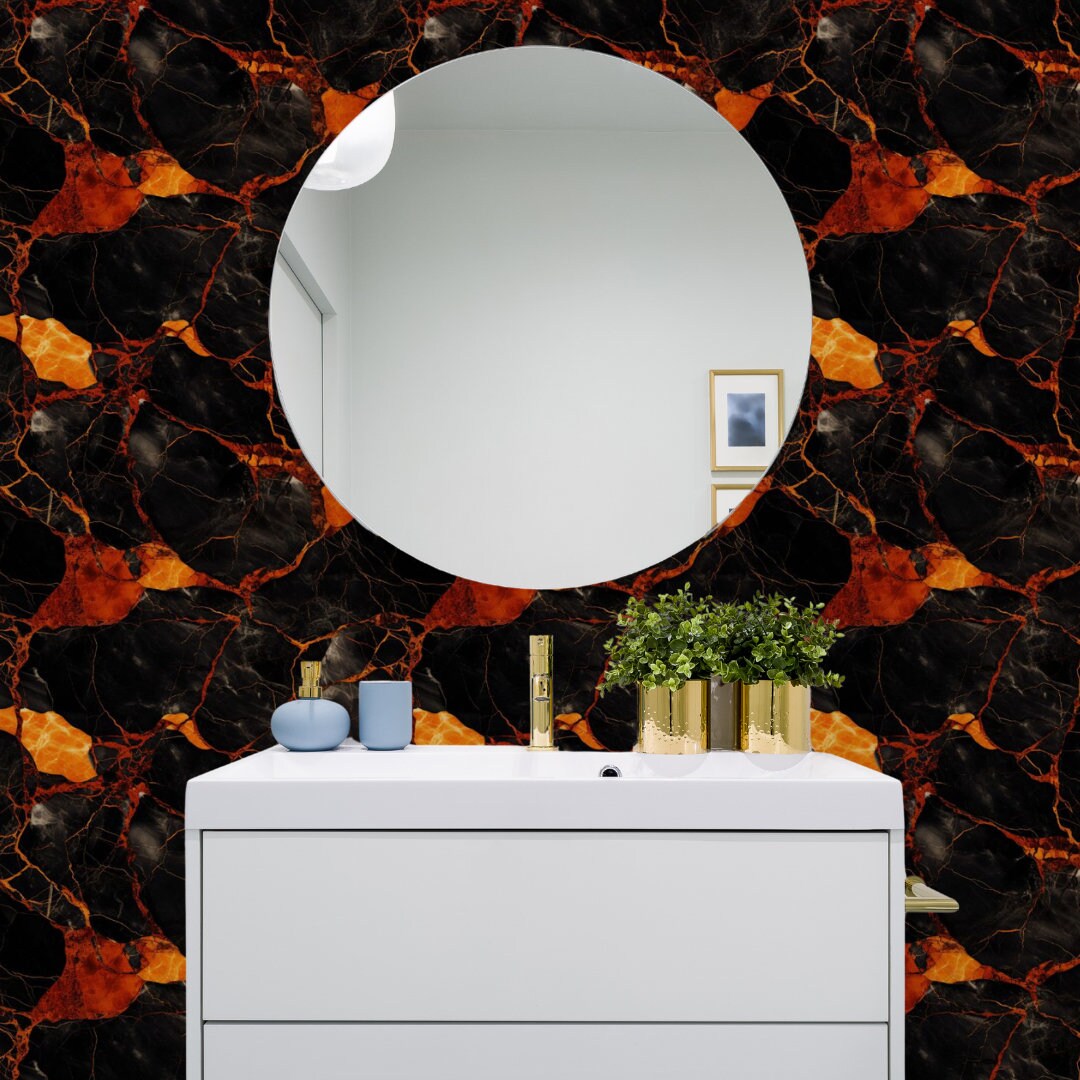 Orange Marble Wallpaper, Preppy Decor Abstract Wall Mural, Gothic ...