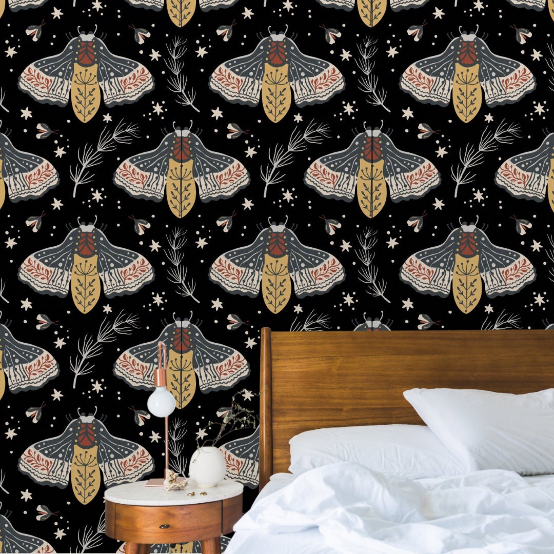 Gothic Moth Wallpaper, Witchy Peel and Stick Wallpaper, Dark Academia ...