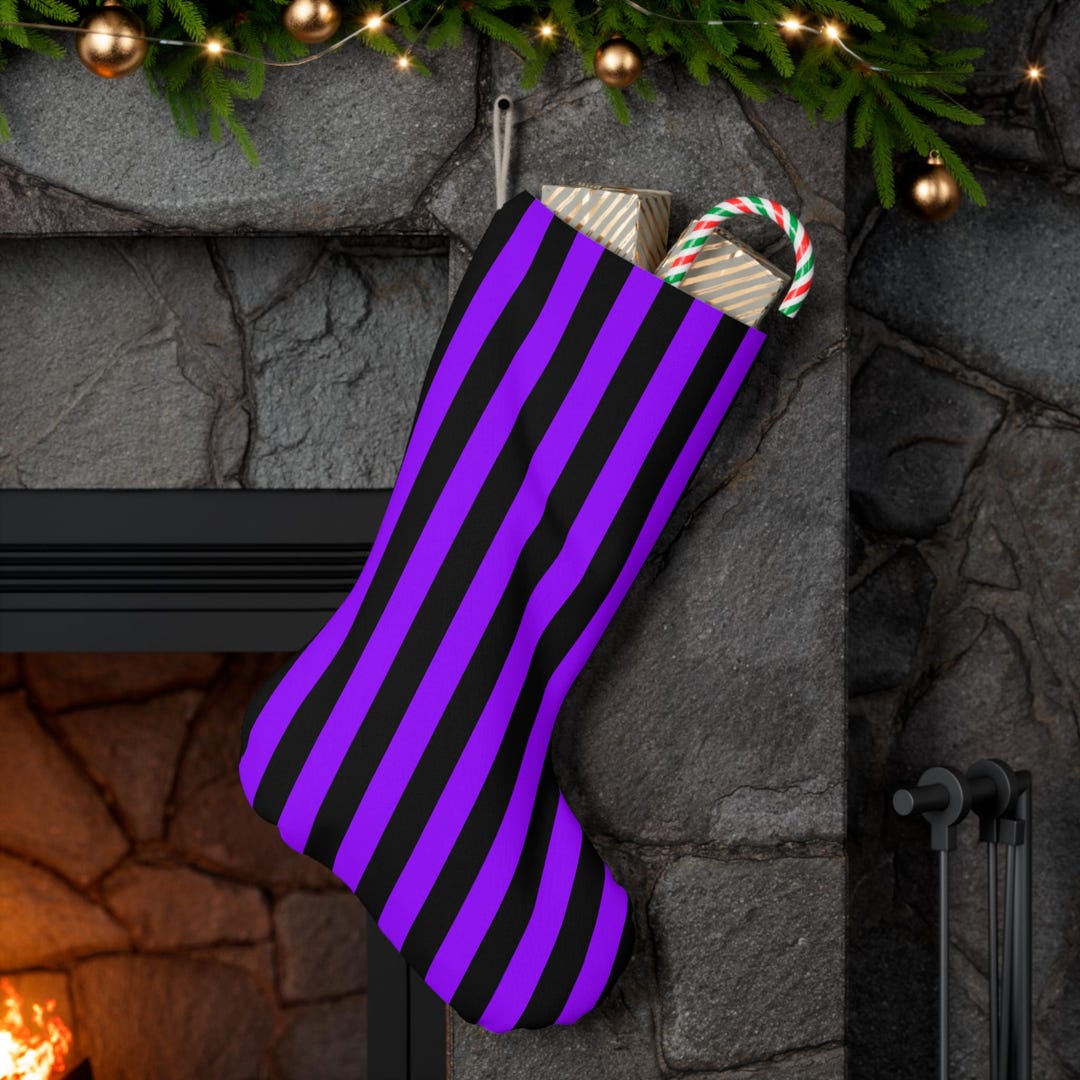 Purple Striped Gothic Christmas Stocking, Halloween Spooky Christmas ...