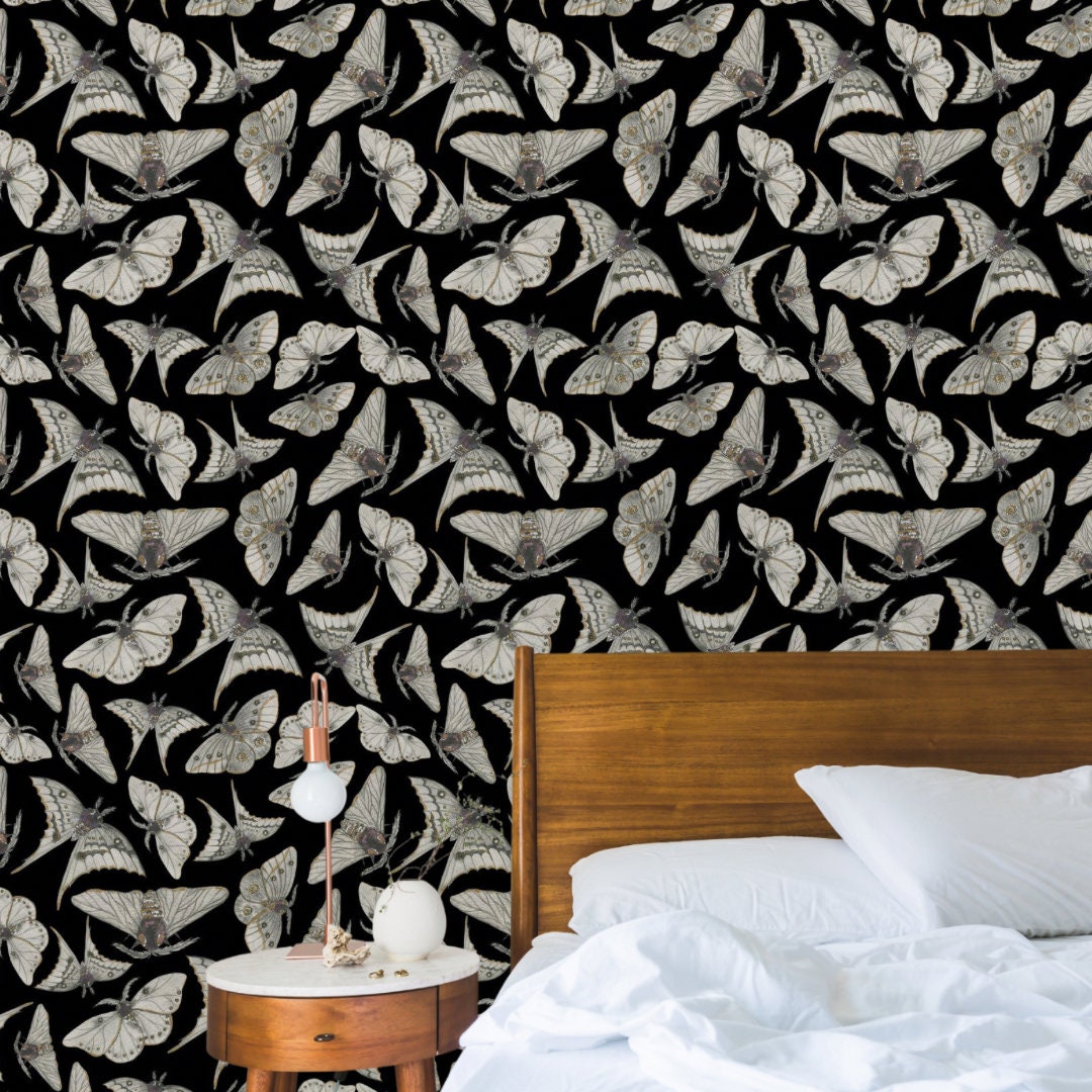 Gothic Moth Wallpaper, Witchy Peel and Stick Wallpaper, Dark Academia ...