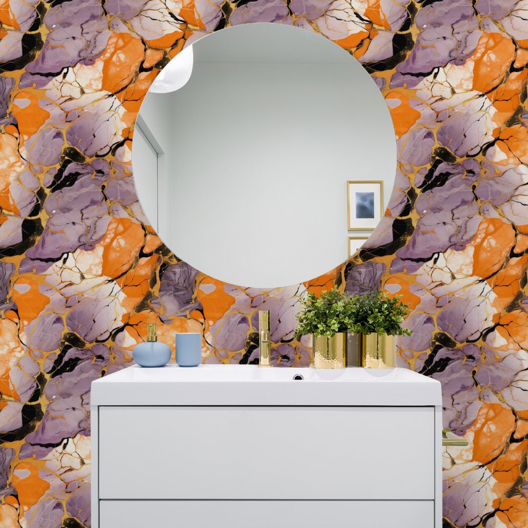 Orange Marble Wallpaper, Preppy Decor Abstract Wall Mural, Gothic ...