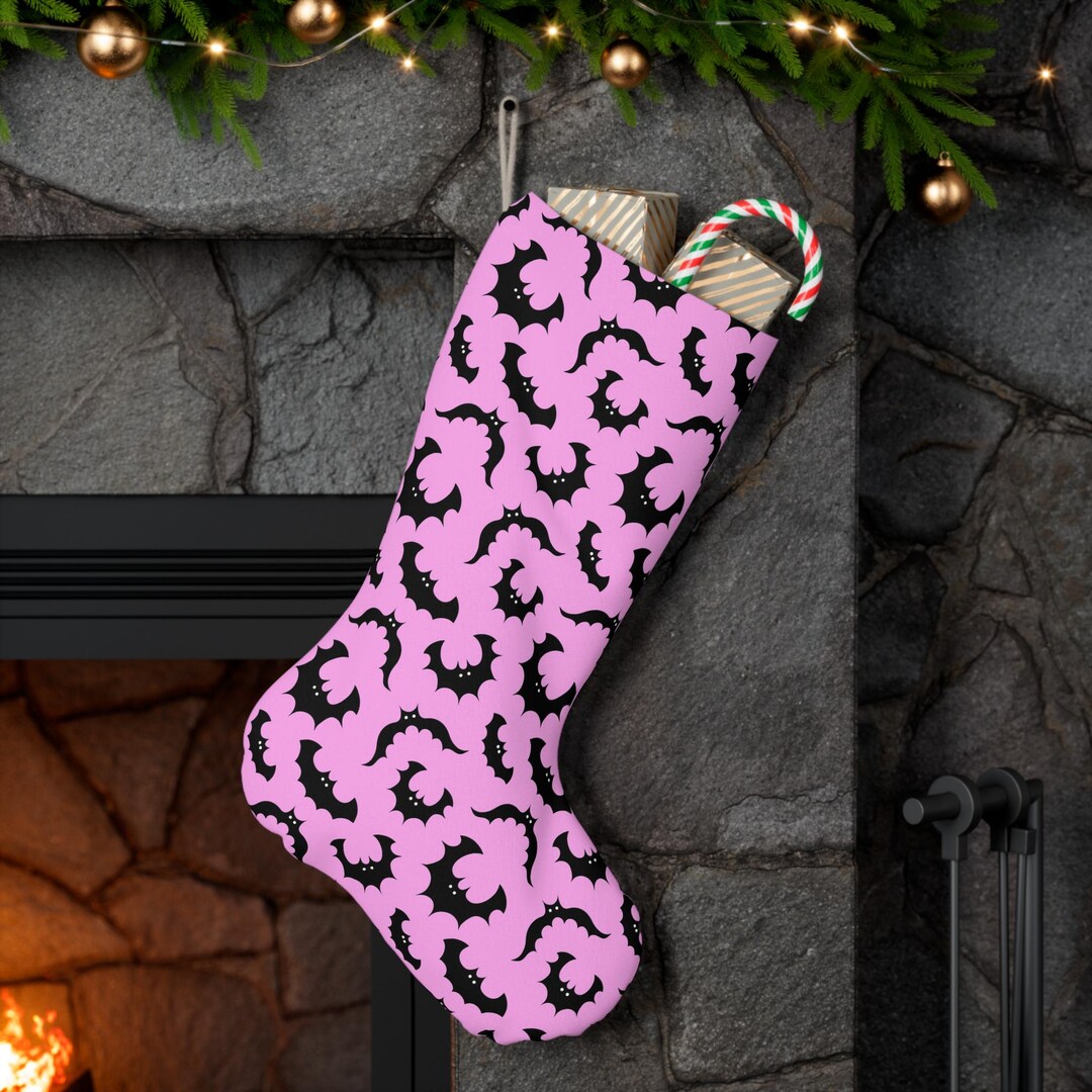 Pink Bats Gothic Christmas Stocking, Halloween Spooky Christmas, Goth ...