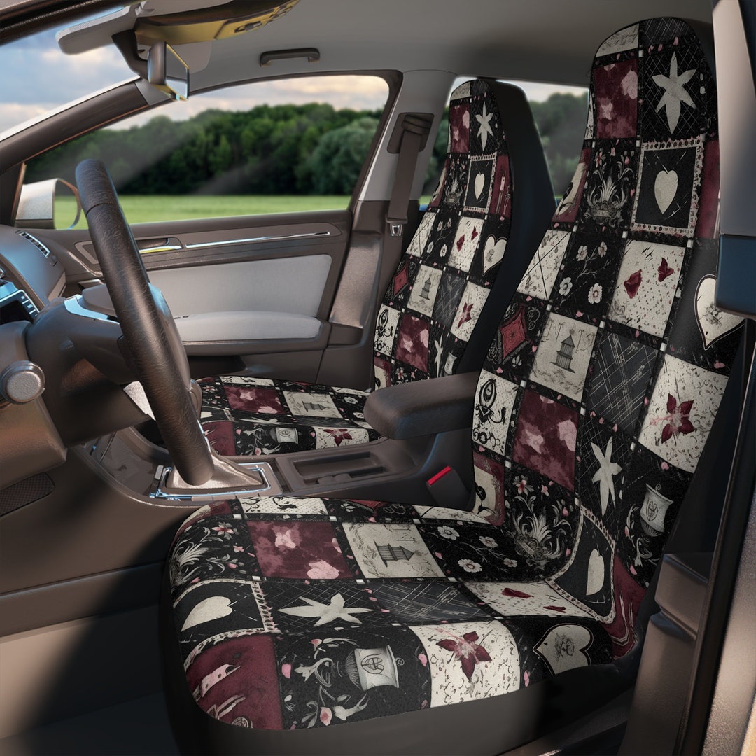 Goth Patchwork Car Seat Cover Set, Print Faux Illusion Patchwork ...
