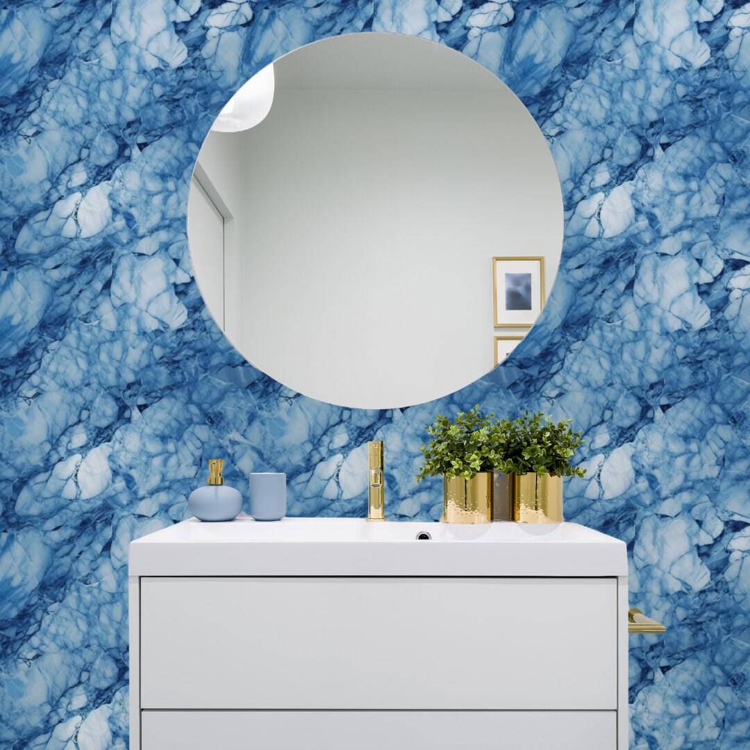 Blue Marble Wallpaper, Preppy Decor Abstract Wall Mural, Gothic Modern ...