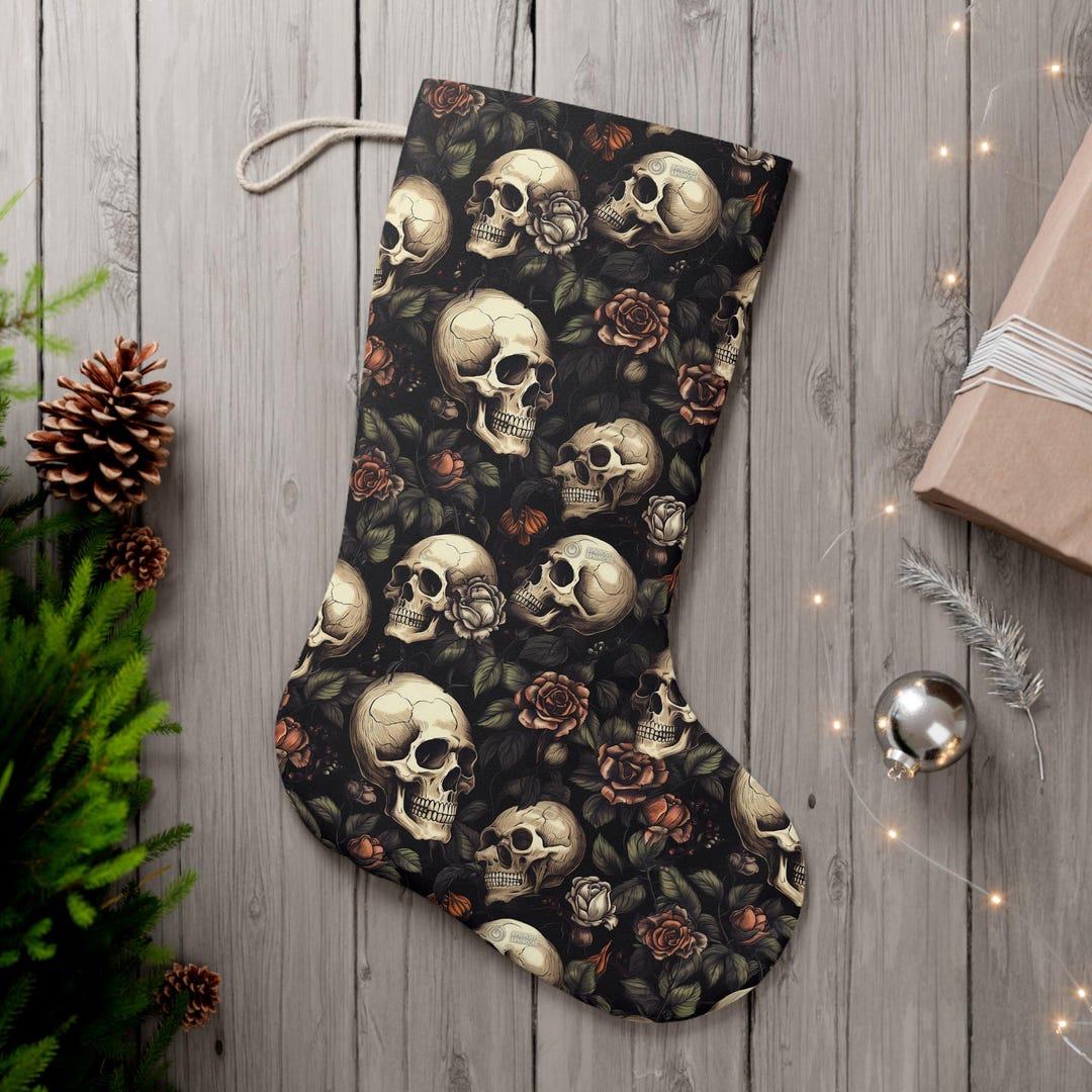 Skull Gothic Christmas Stocking, Halloween Christmas Stocking, Goth ...