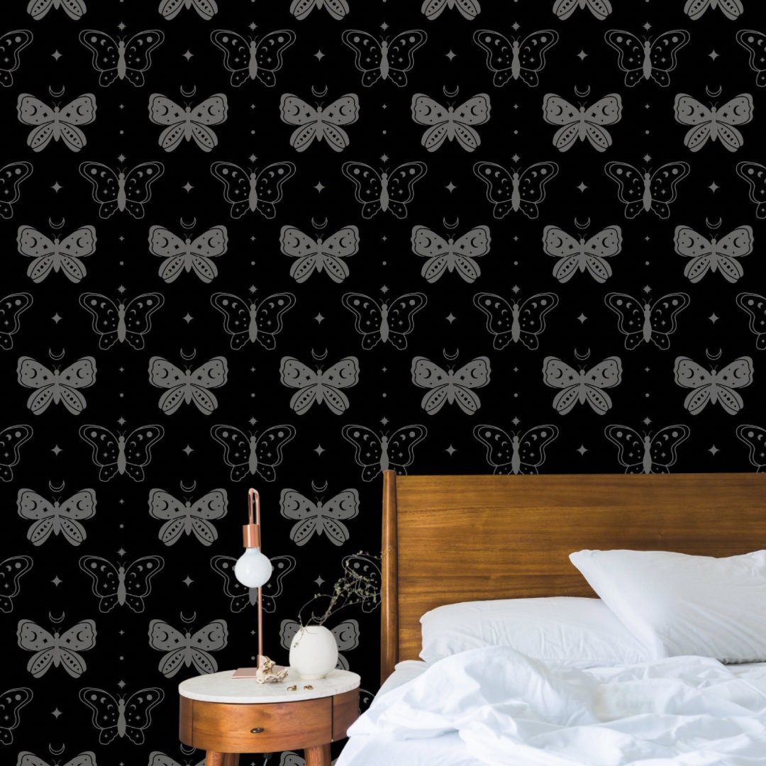 Gothic Moth Wallpaper, Witchy Peel and Stick Wallpaper, Dark Academia ...