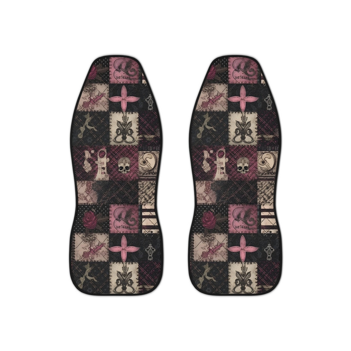 Goth Patchwork Car Seat Cover Set, Print Faux Illusion Patchwork ...