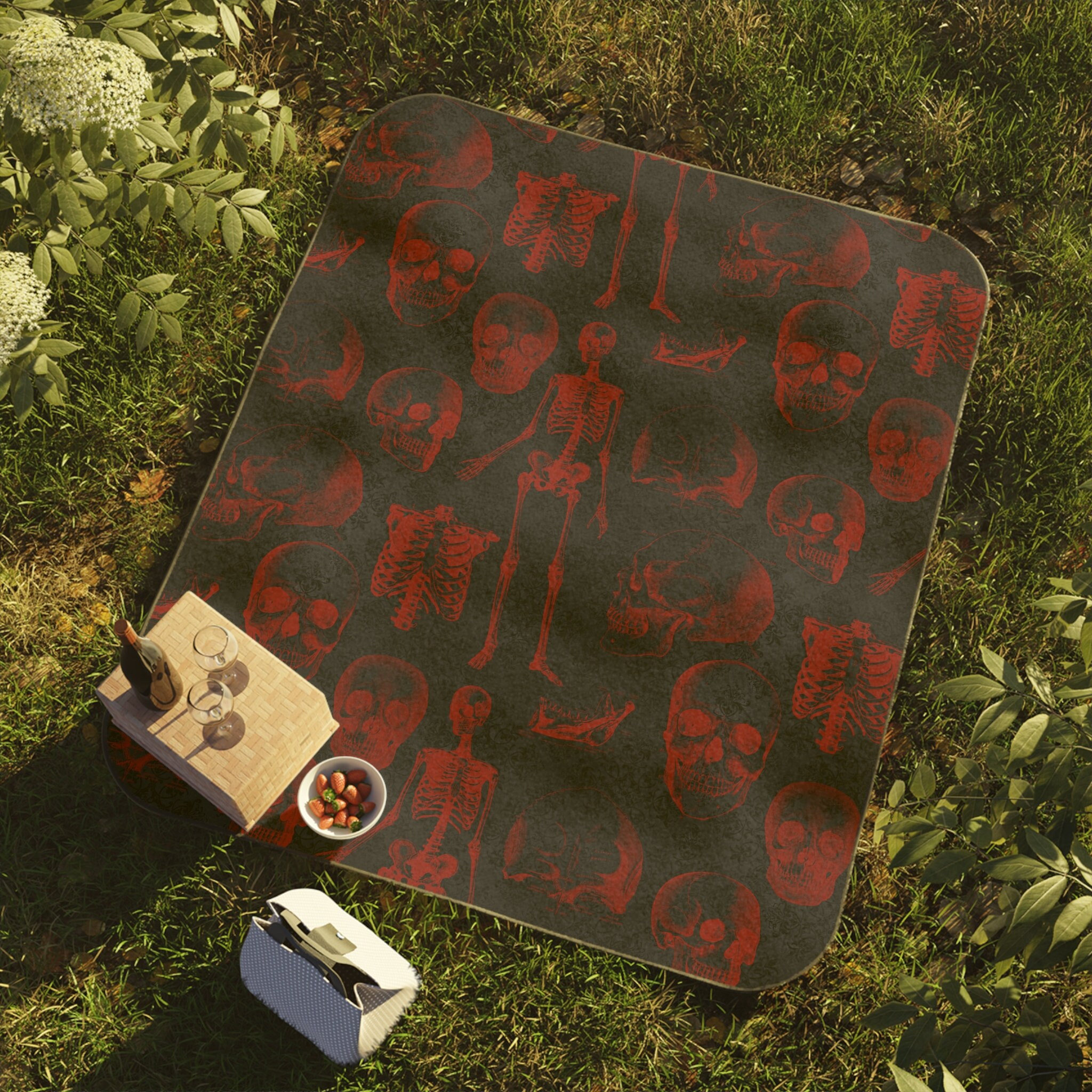 Gothic Skulls Picnic Blanket, Goth Picnic Blanket, Witchy Cottagecore ...