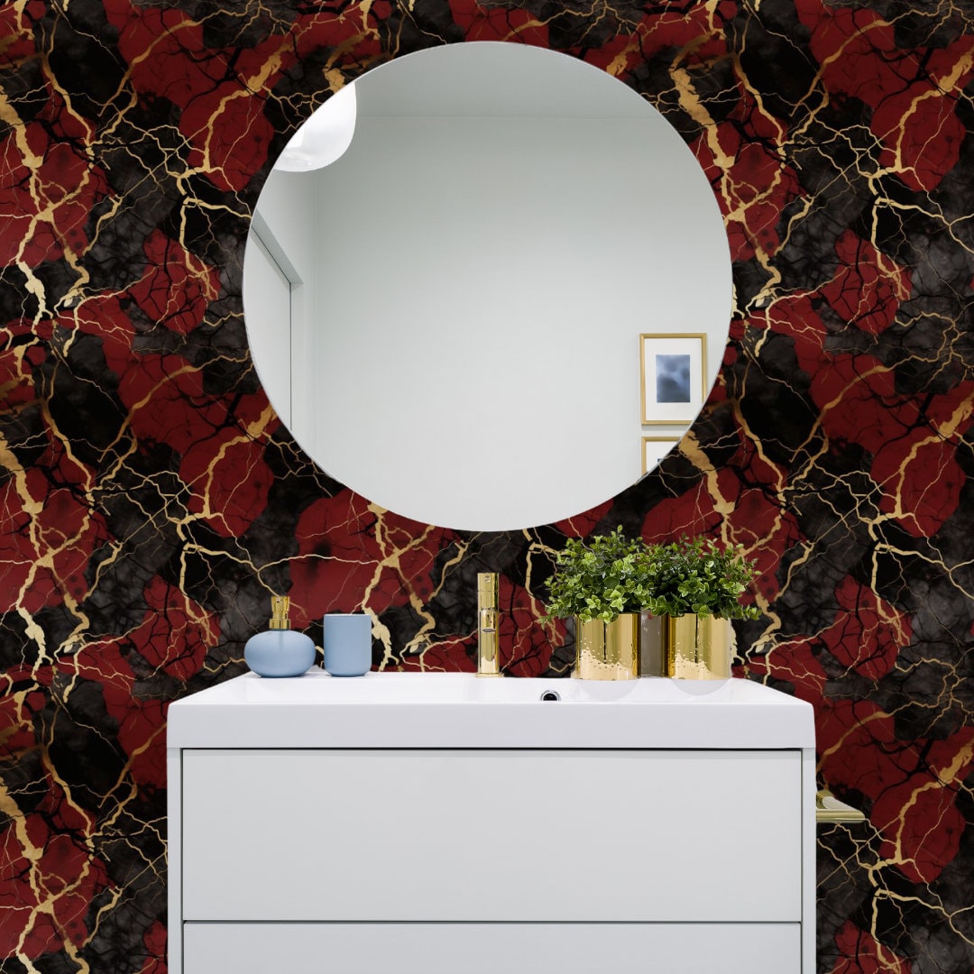 Red Black Marble Wallpaper, Preppy Decor Abstract Wall Mural, Gothic ...