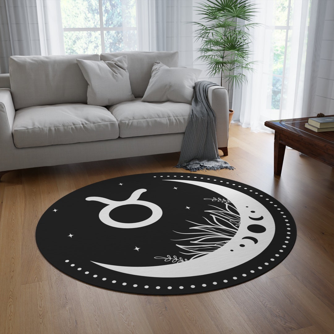 Taurus Zodiac Round Rug, Gothic Home Decor Rug, Astrology Reading Rug ...