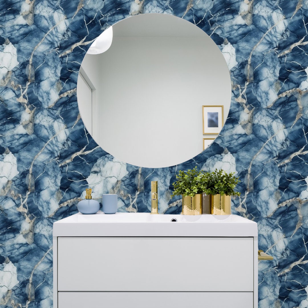 Blue Marble Wallpaper, Preppy Decor Abstract Wall Mural, Gothic Modern ...