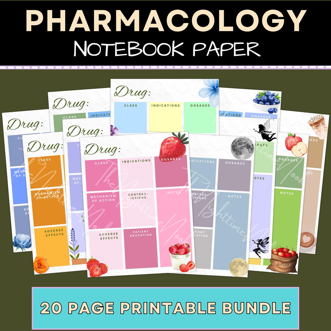 Pharmacology Study Sheets, Printable and Digital Pharmacology Notebook ...