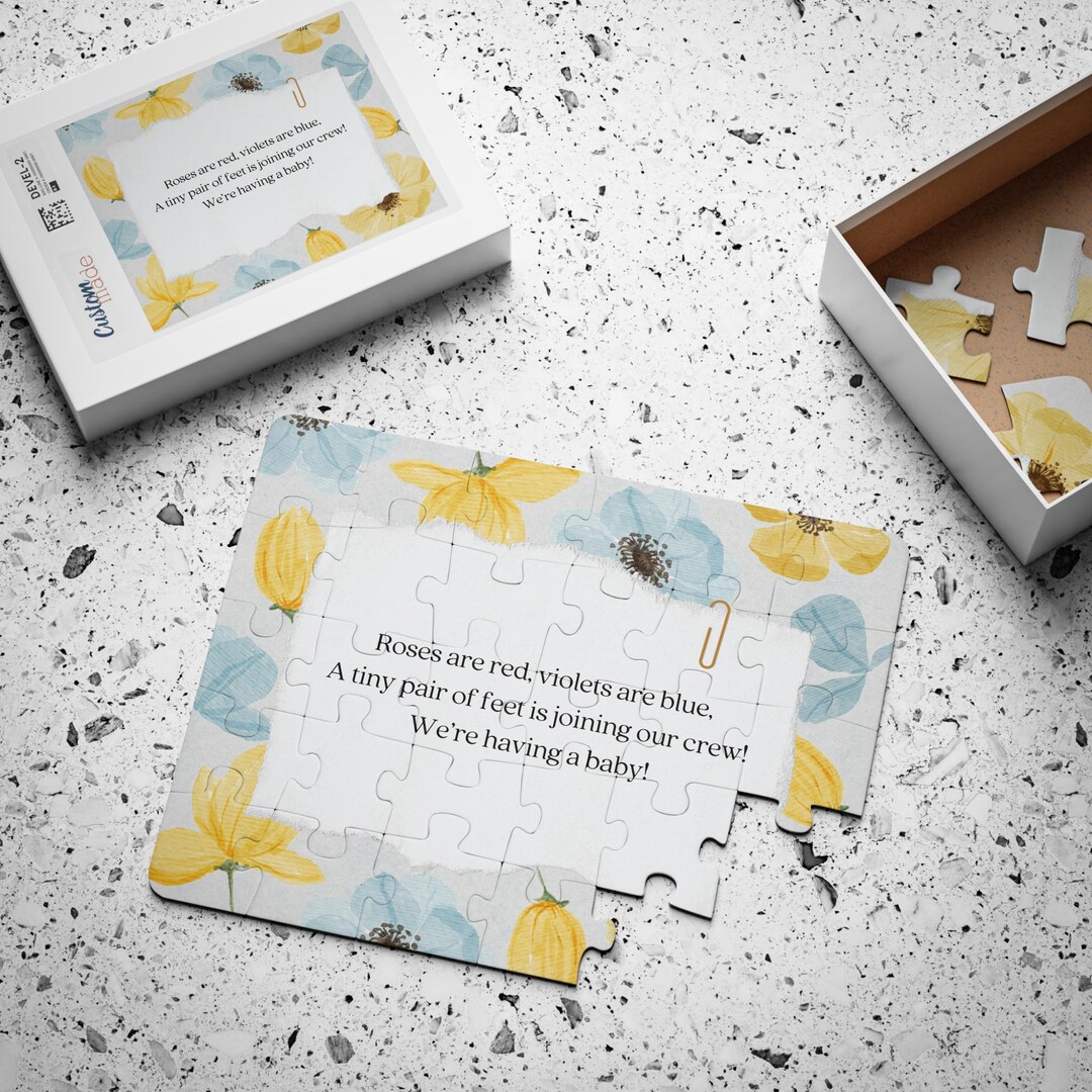 Pregnancy Announcement Puzzle Floral Theme, Flower Green Baby Reveal ...