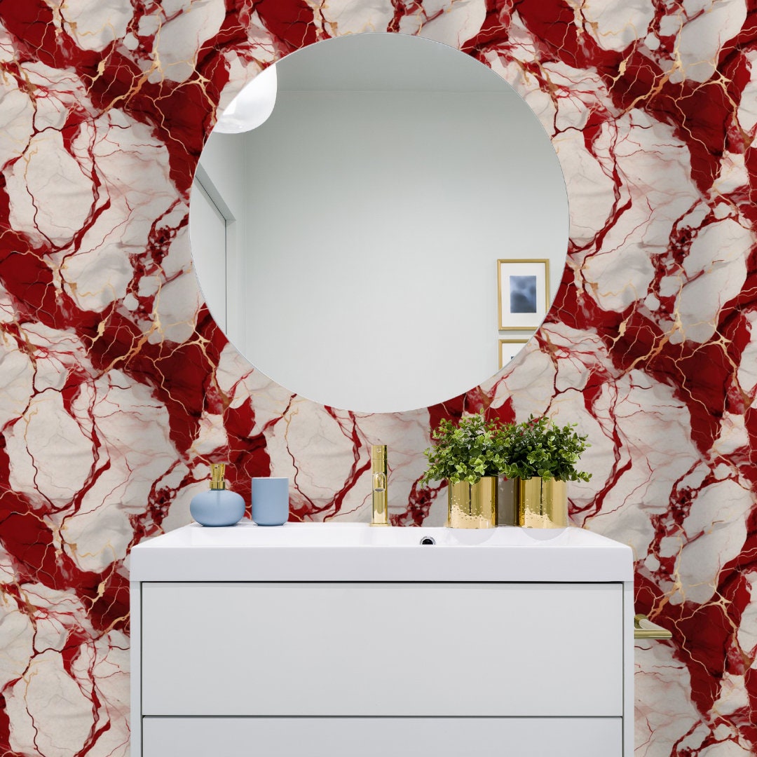 Red White Marble Wallpaper, Preppy Decor Abstract Wall Mural, Gothic ...