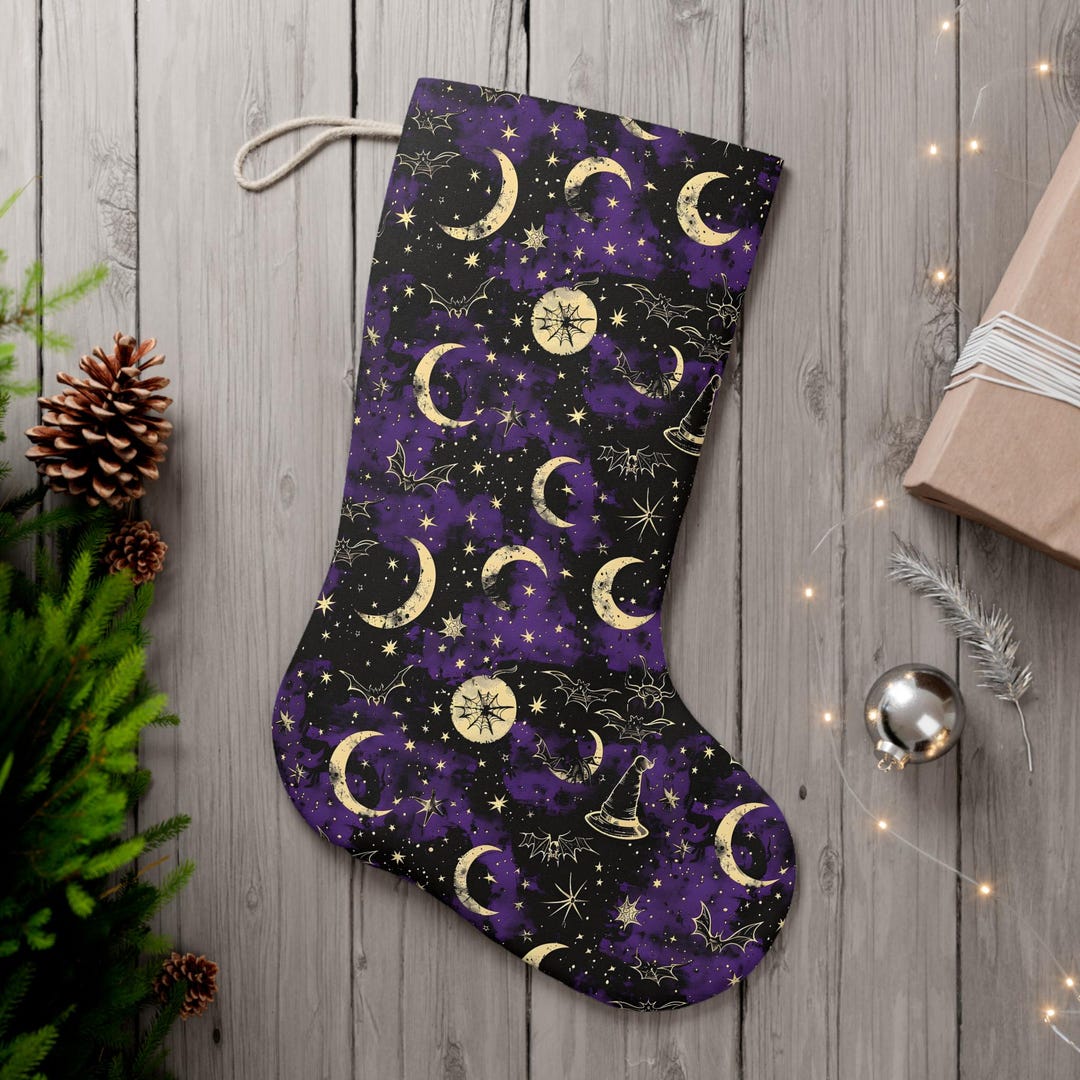 Purple Gothic Christmas Stocking, Halloween Christmas Stocking, Goth ...