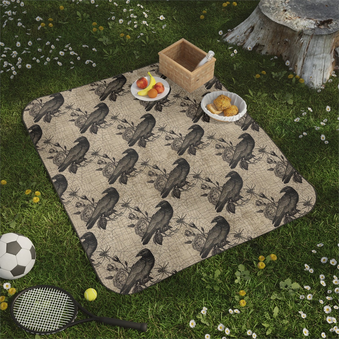 Gothic Crow Picnic Blanket, Goth Picnic Blanket, Witchy Cottagecore ...