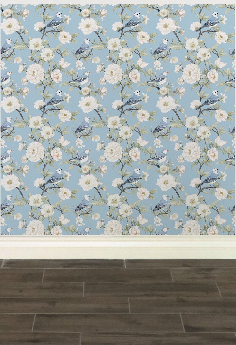 Blue Chinoiserie Wallpaper Peel and Stick Wallpaper Preppy - Etsy