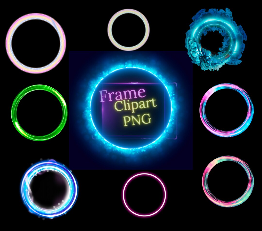 Neon Circle Picture Frame Clip Art Pack PNGS/ Digital Download/neon ...