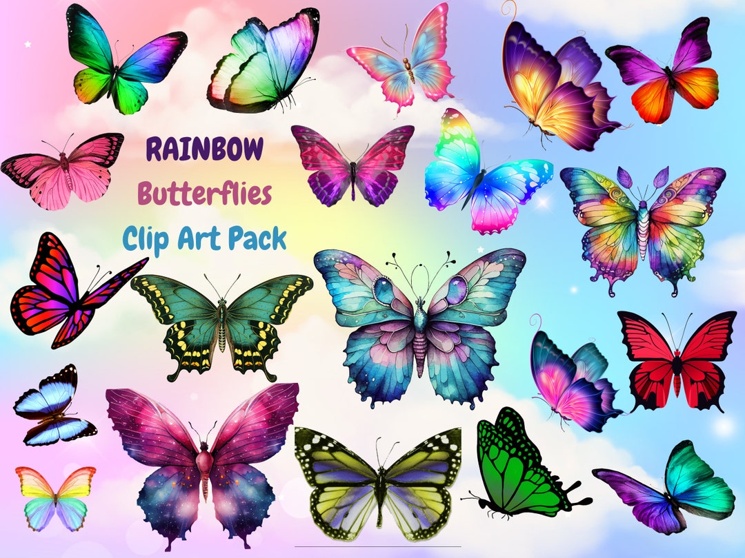 Rainbow Butterfly Clip Art Pack /multi-color Butterflies Pngs/ Digital ...