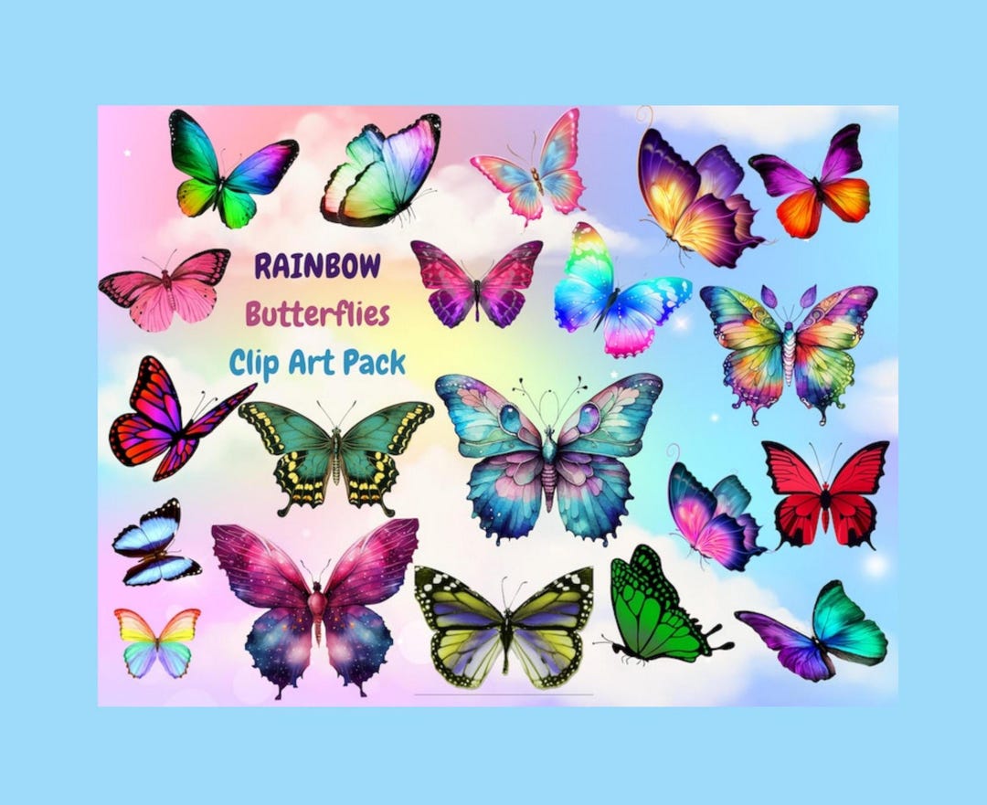 Rainbow Butterfly Clip Art Pack /multi-color Butterflies Pngs/ Digital ...