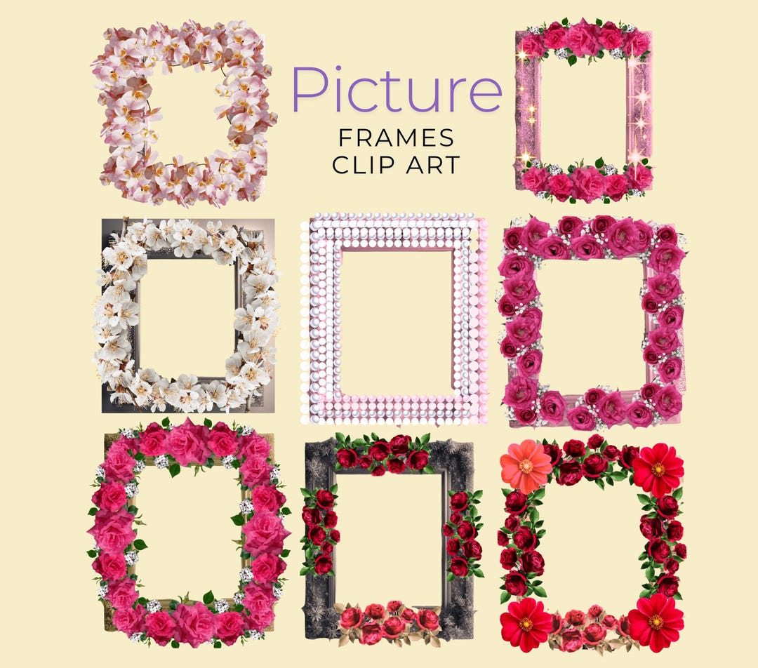 Picture Frame Clip Art, Flower Photo Frames, Digital Frame for Pictures ...