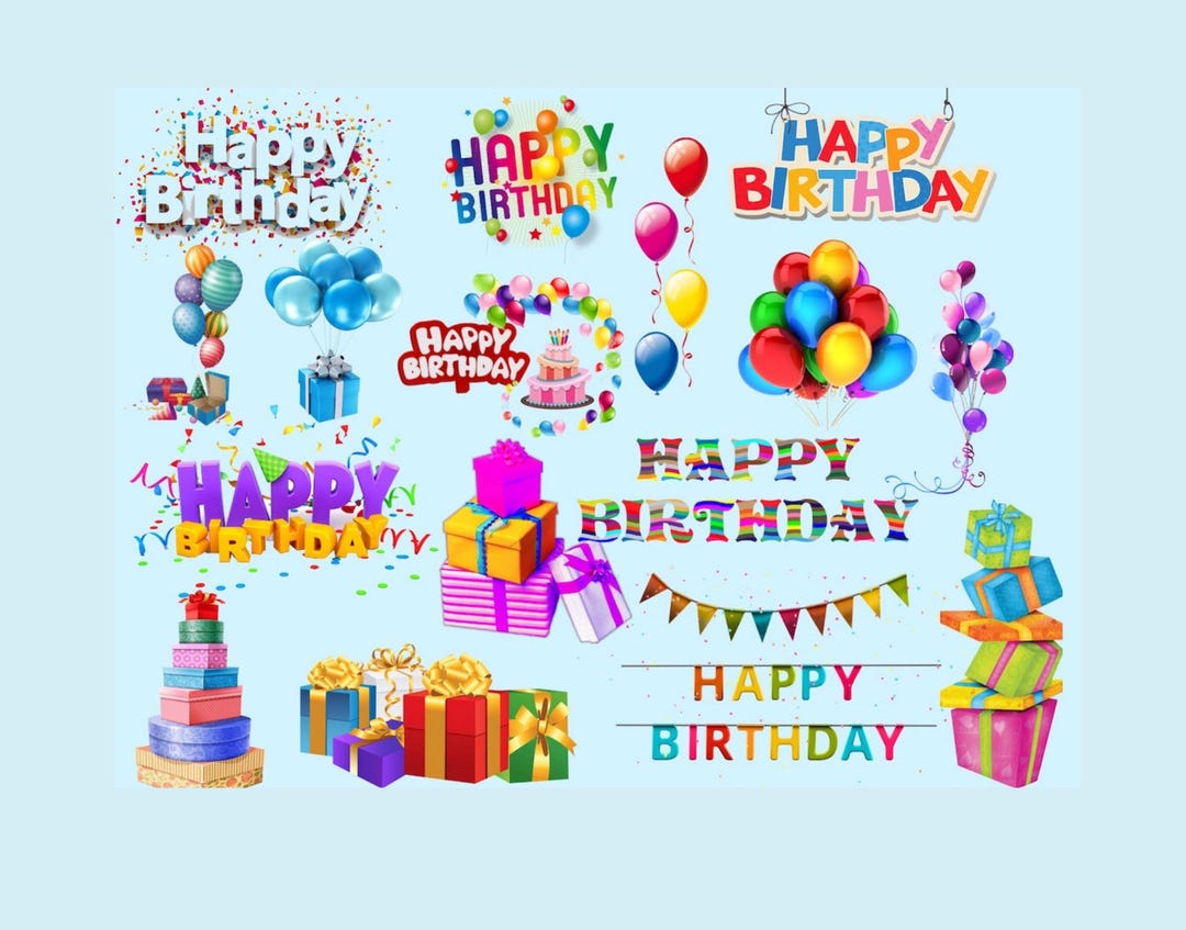 Birthday Clip Art: Party Balloons, Cake, and Banner (PNG, SVG Files) - Etsy