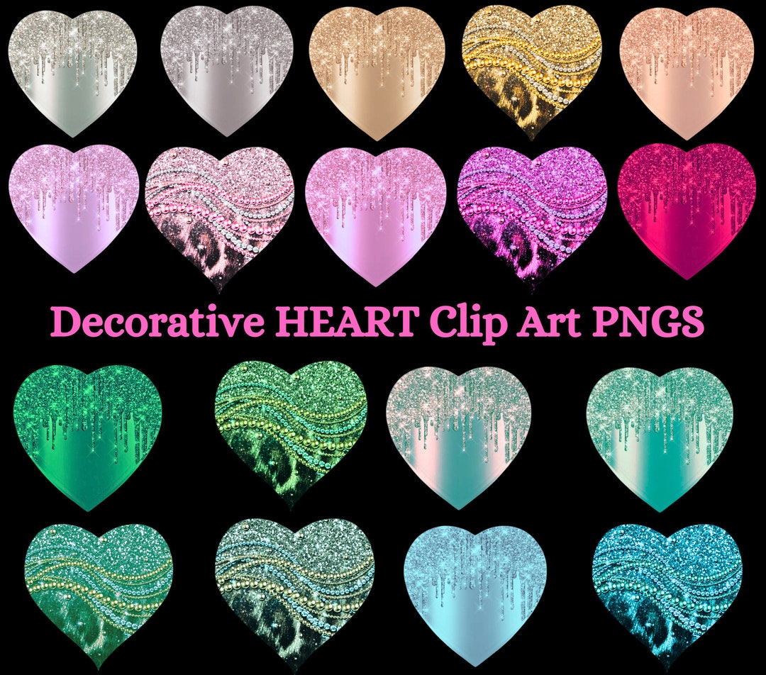 Dripping Glitter Hearts Clip Art Pearl Heart Designs/digital Download ...