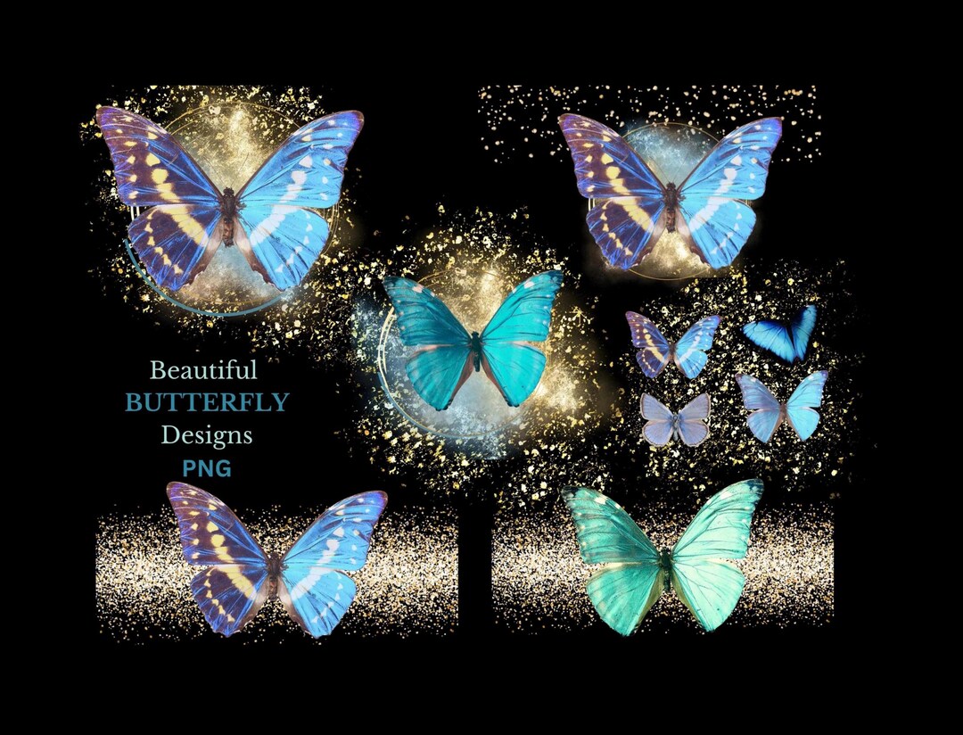 Blue Glitter Butterfly Clip Art: Tumbler Sublimation PNG (commercial ...