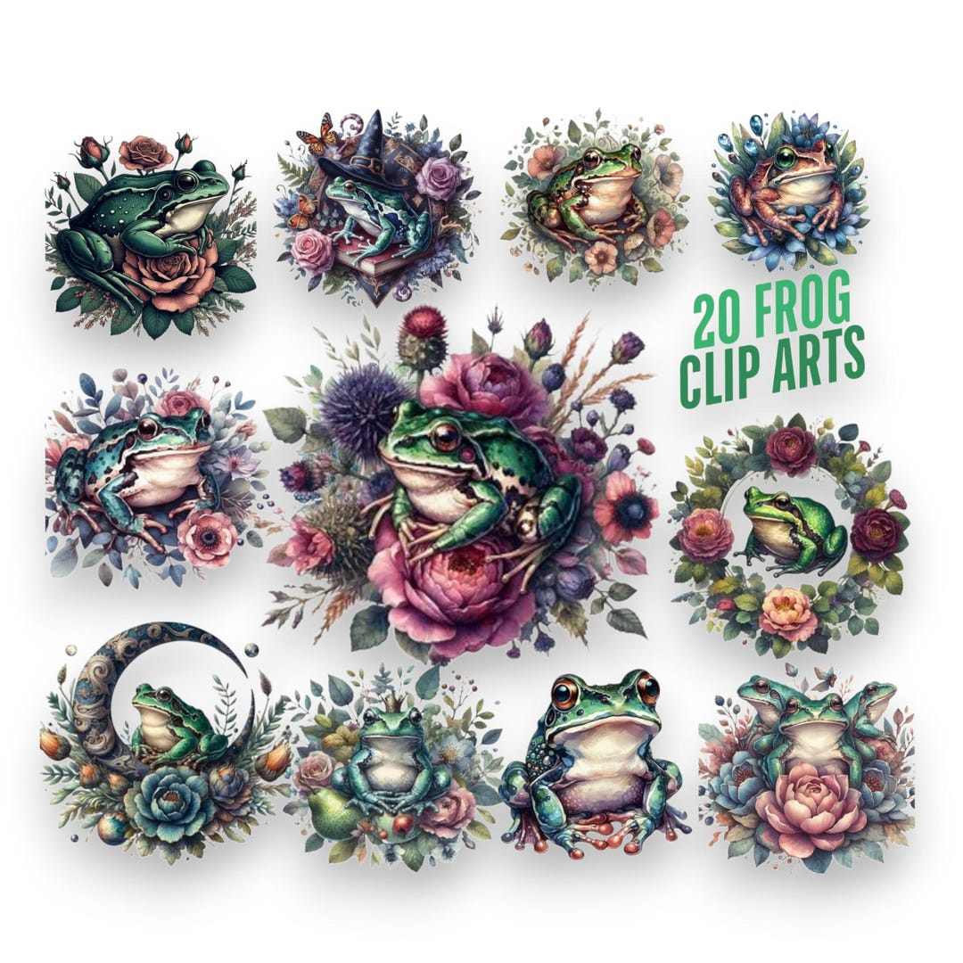 20 Frog Clip Art Pack, Toad PNG, Hand Painted Watercolor, Art ...