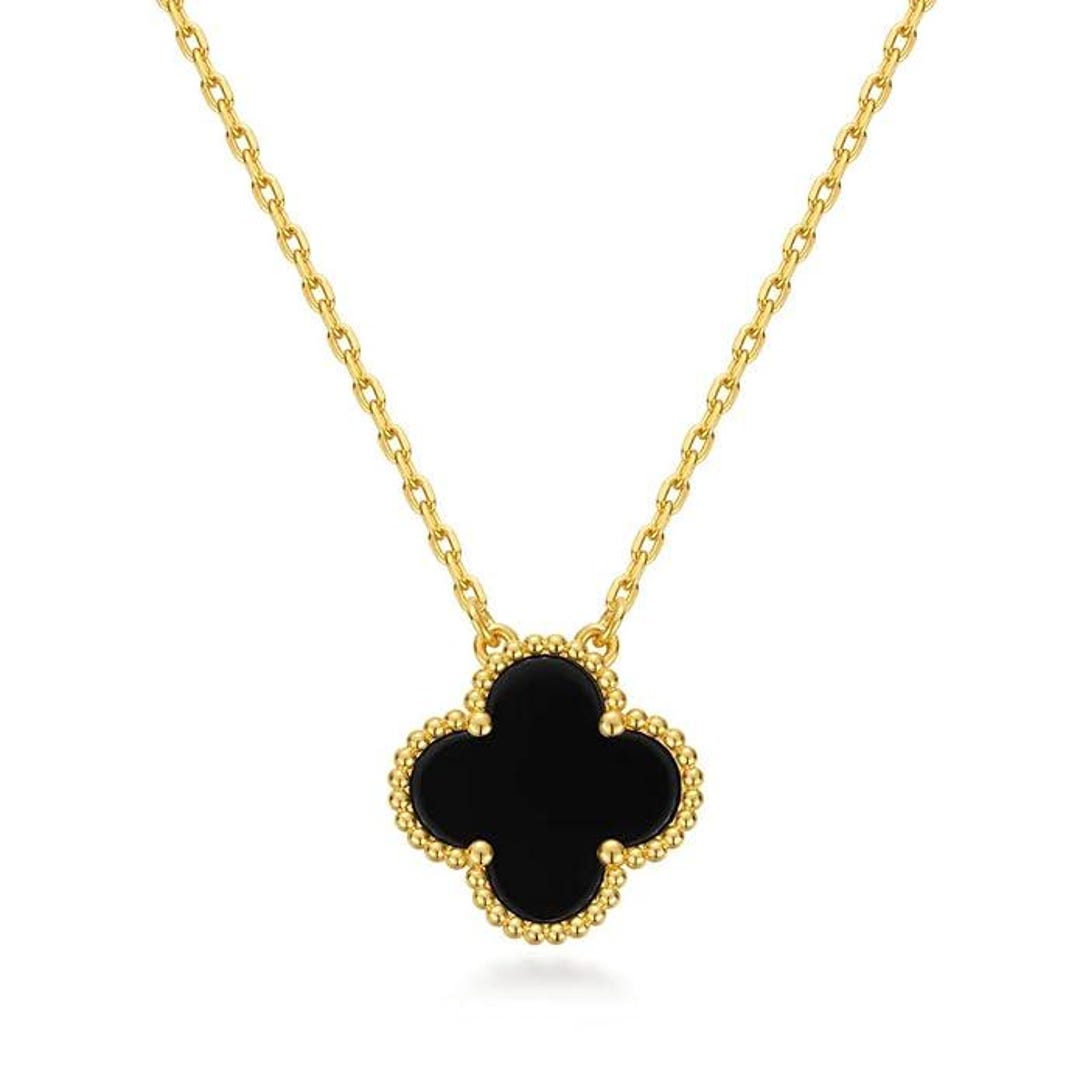 Black Four Leaf Clover Pendant 18k Gold Filled Black Clover Pendant ...