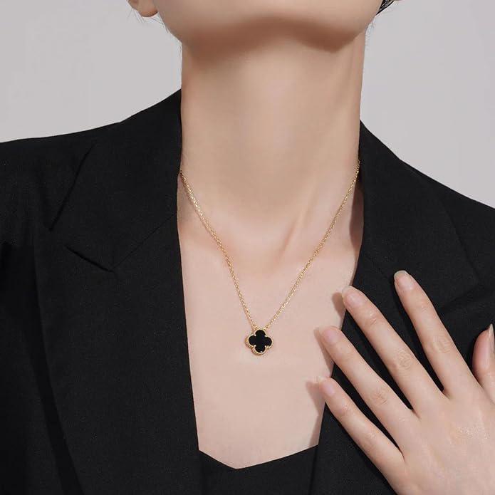 Black Four Leaf Clover Pendant 18k Gold Filled Black Clover Pendant ...