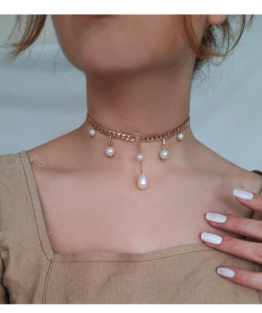 Gold Choker Pearl Necklace, Chokers, Pearl, Jewelry, Stainless. - Etsy