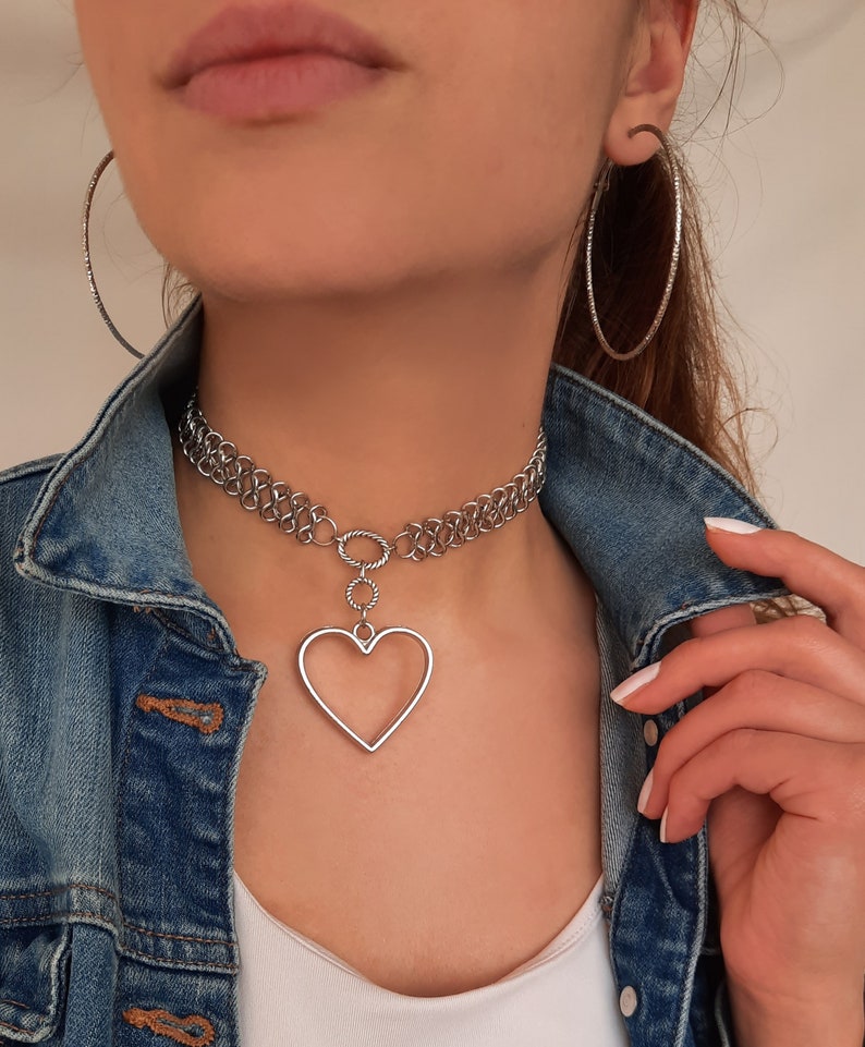 Heart Choker Necklace Chokers Chains Jewelry Stainless - Etsy