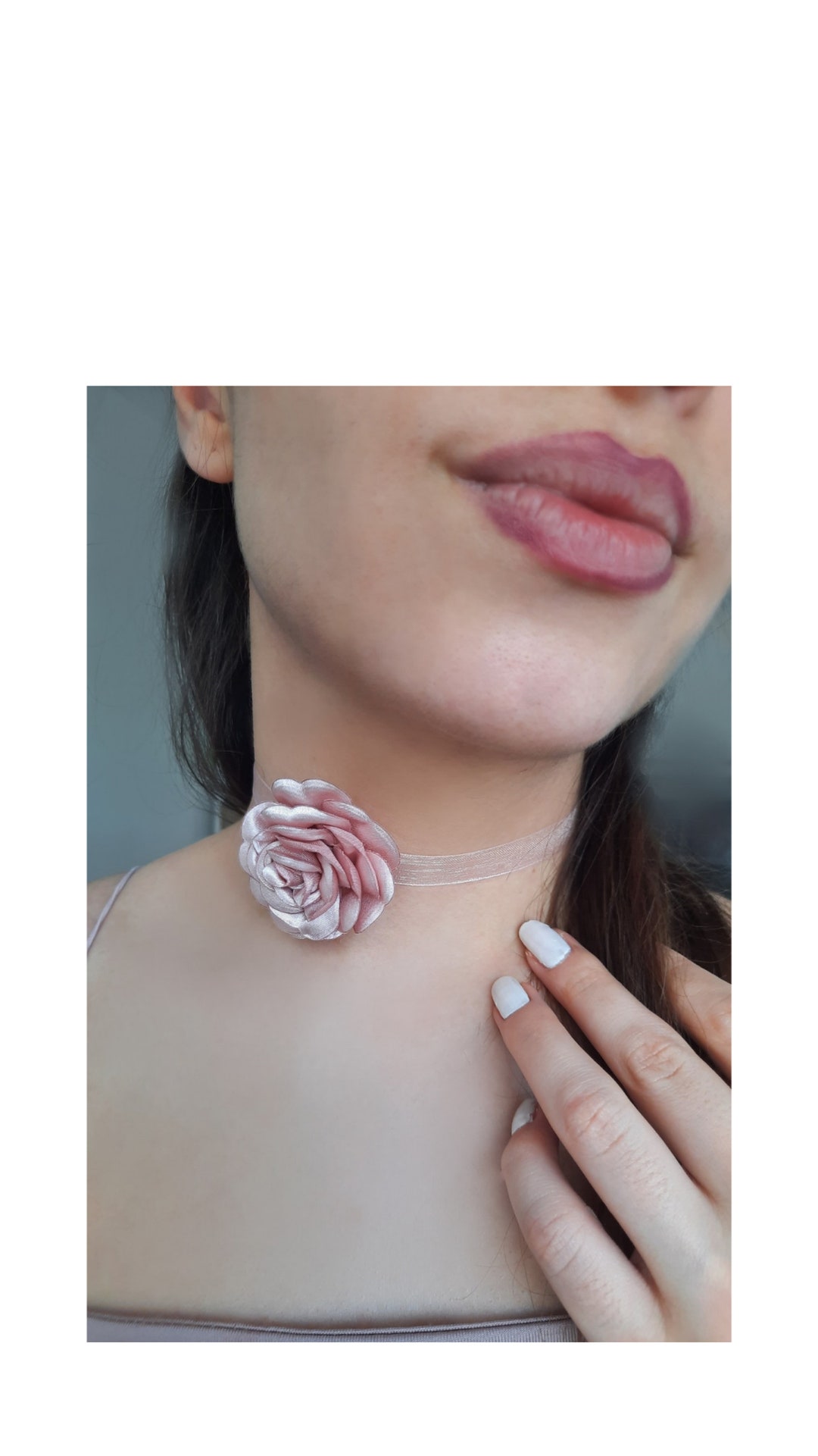 Pink Flower Choker Necklace , Rose Choker , Chokers , Choker Necklaces ...
