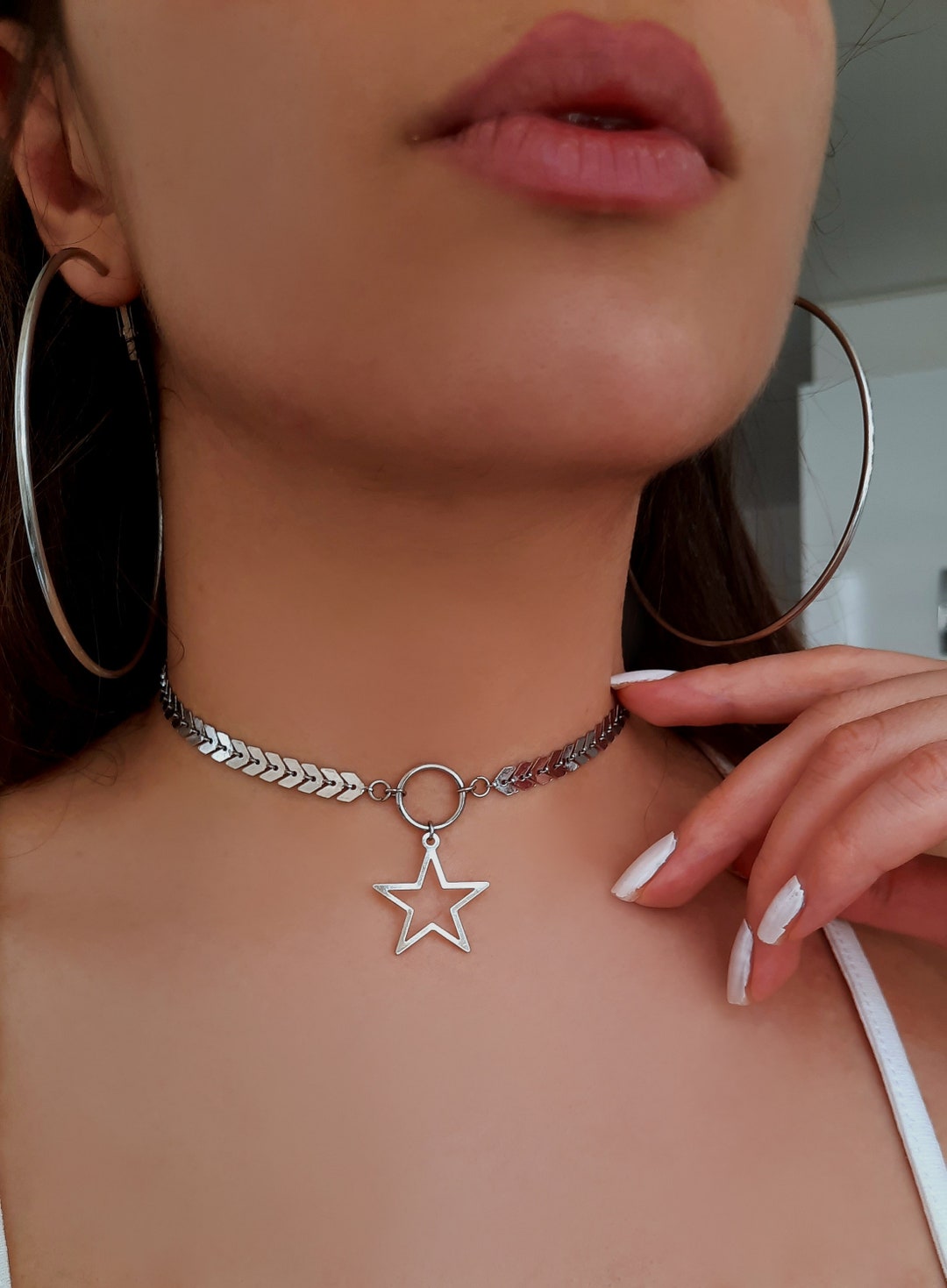 Silver Choker Necklace , Star Necklace , Chokers , Star Choker , Choker ...