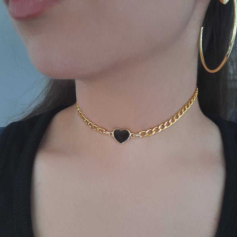 Gold Heart Choker Necklace for Women - Etsy