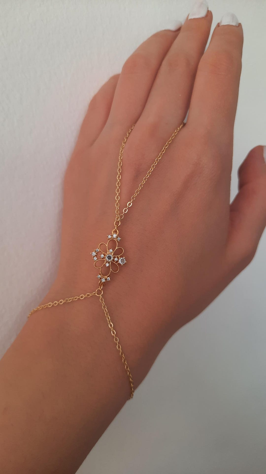 14k Gold Plated Hand Chain Bracelet (gold Plated ), Rhinestone Hand ...