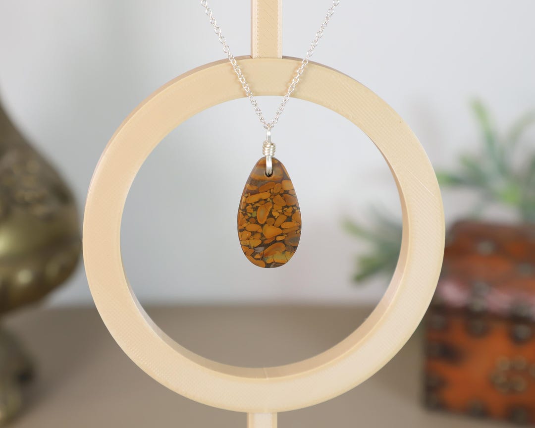 Bamboo Jasper Pendant: Teardrop, Silver Plated Necklace - Etsy