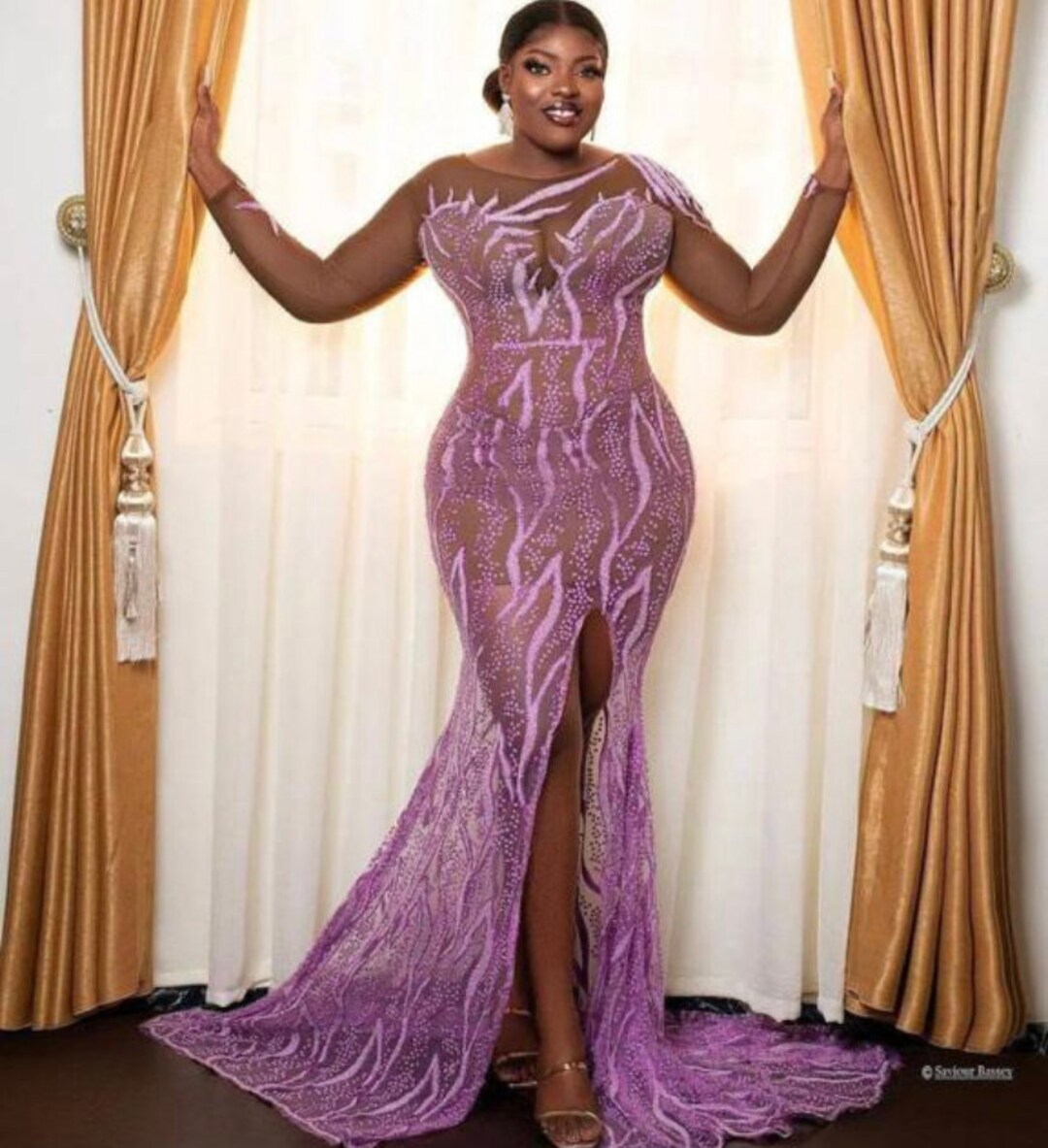 Pink Dinner Aso Ebi Lace Dress/sample Lace Mermaid Gown/ Couple Wedding ...