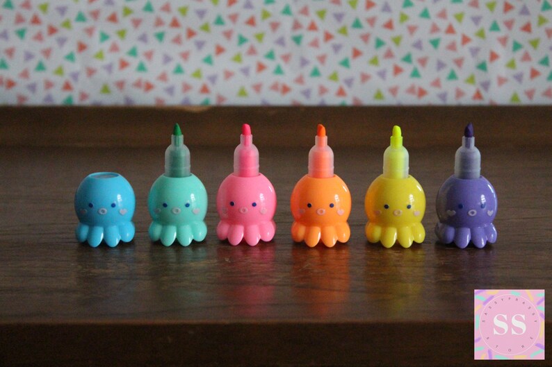 Colorful Cute Kawaii Octopus Highlighter 6 Piece Stackable Set - Etsy