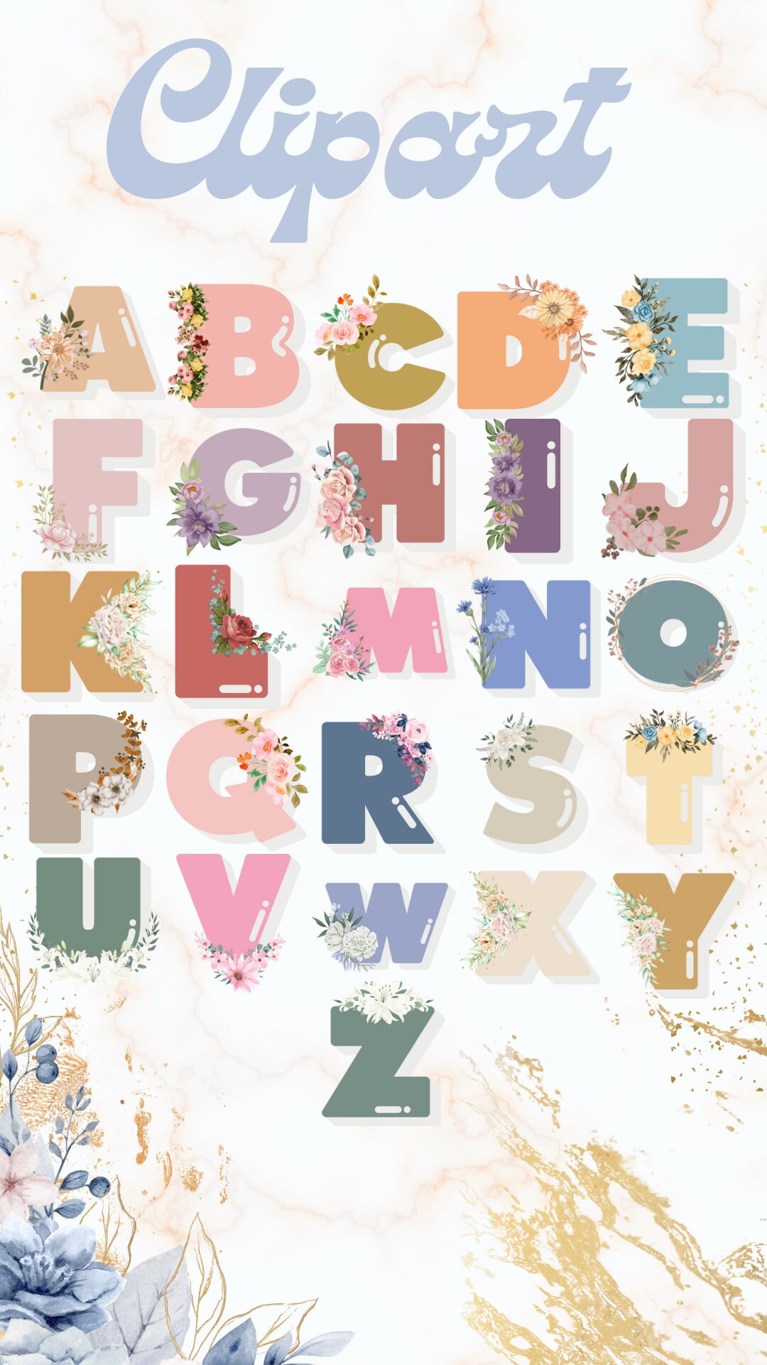 26 Colorful Alphabet Floral Clipart Word Flower PNG SVG Transparent ...