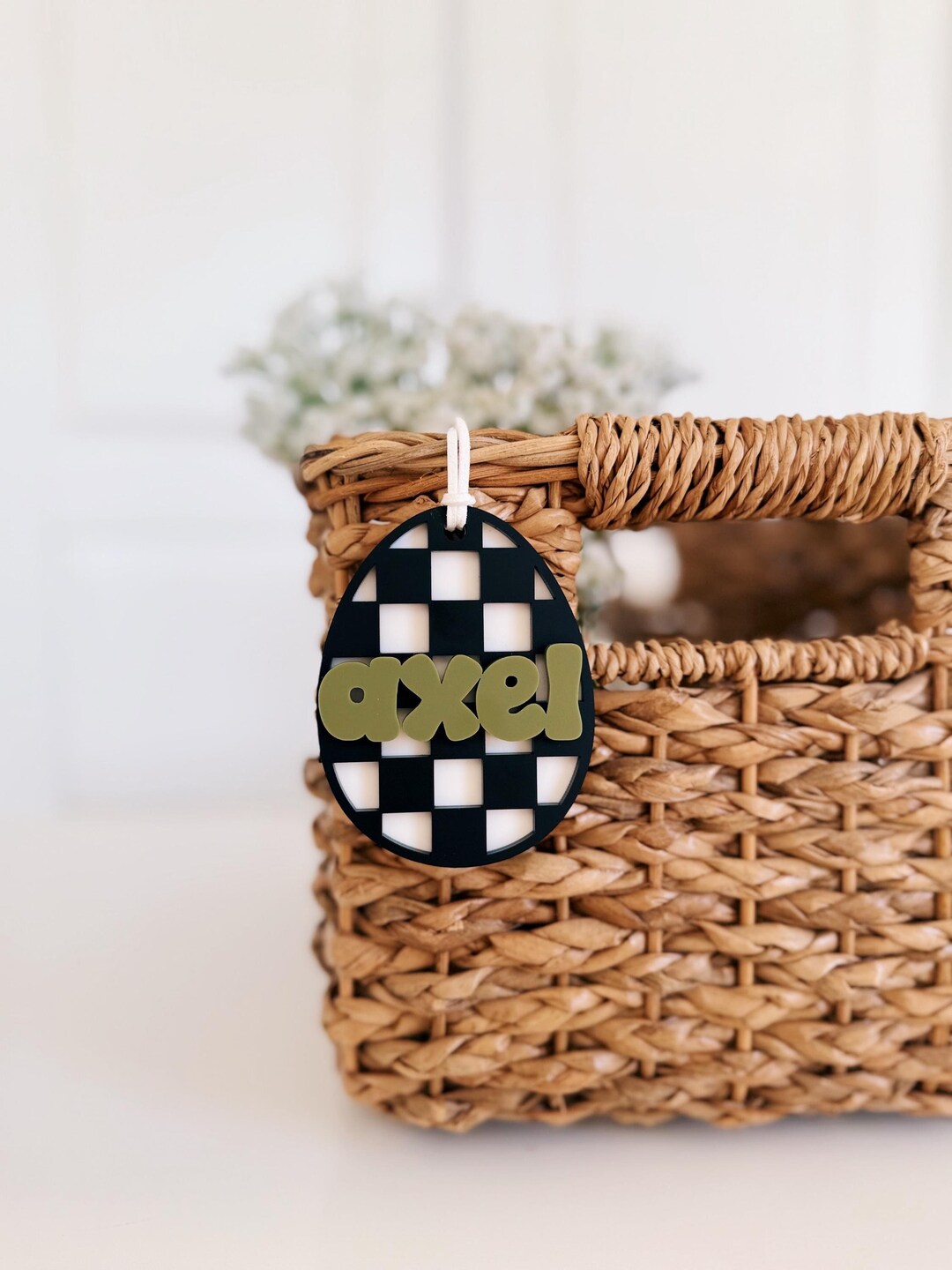 Checkered Egg Easter Tag / Little Bus Easter Basket Tag / Easter Basket ...