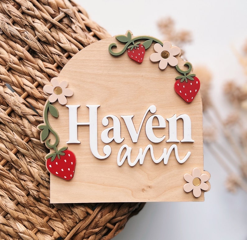 Strawberry Baby Announcement Sign | Baby Name Announcement | Birth ...