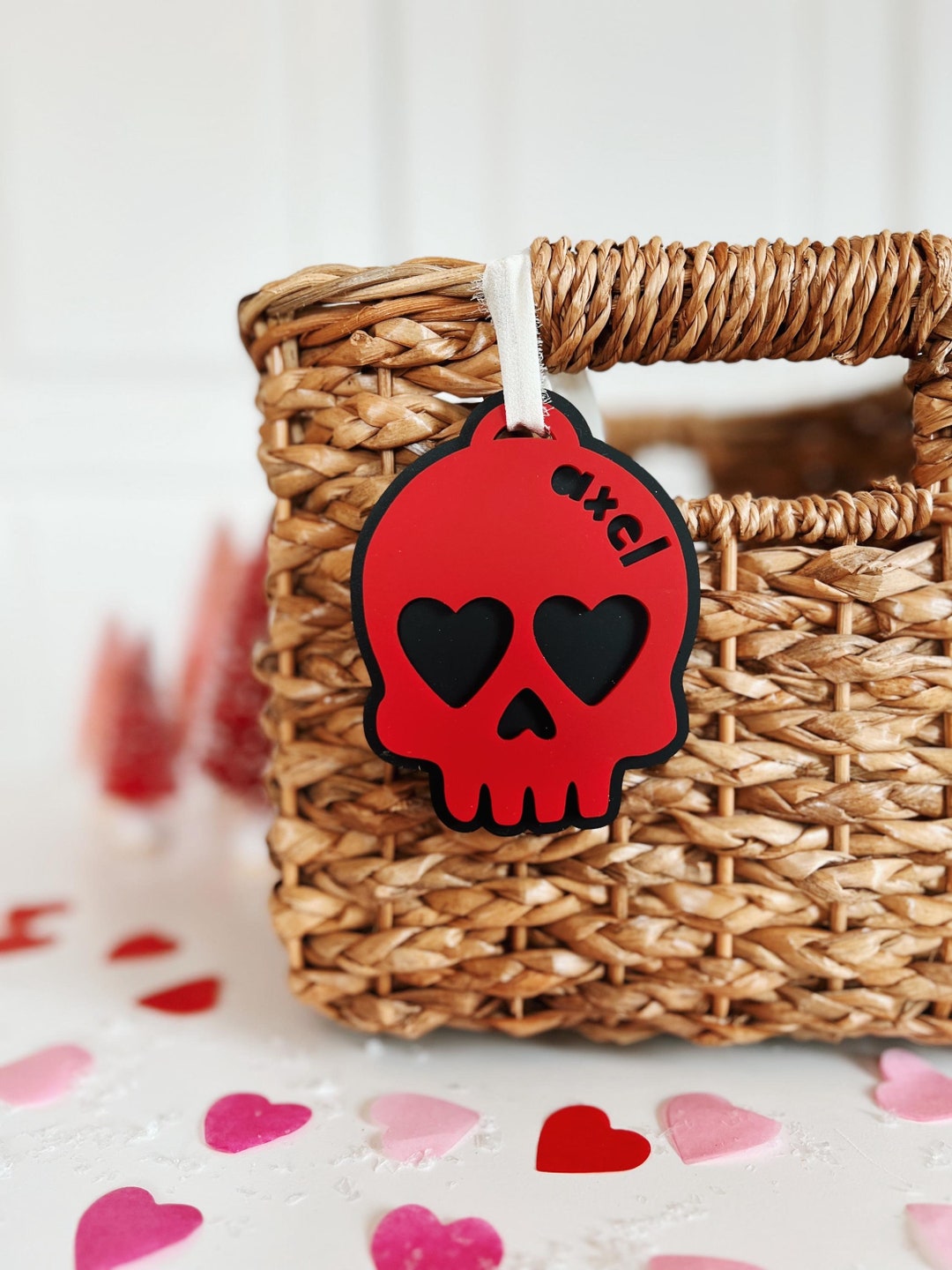 Skull Name Tag / Valentine's Day Name Tag / Valentine's Day Basket Tag ...